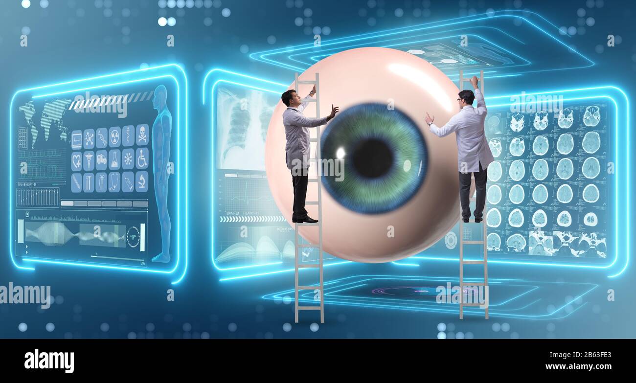 Doctor examining giant eye in medical concept Stock Photo - Alamy