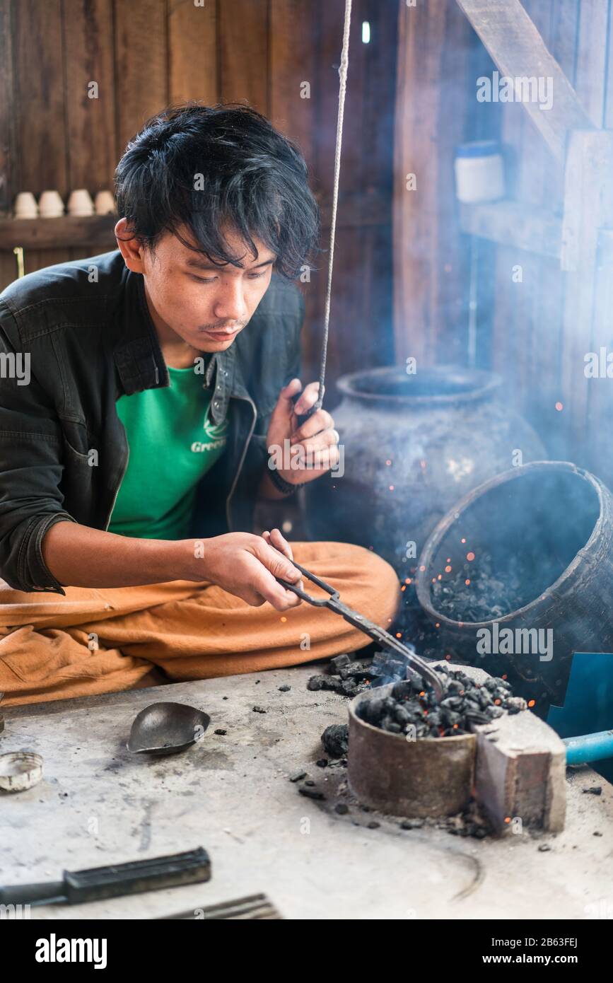 Silver factory, Inle lake, Myanmar, Asia Stock Photo - Alamy