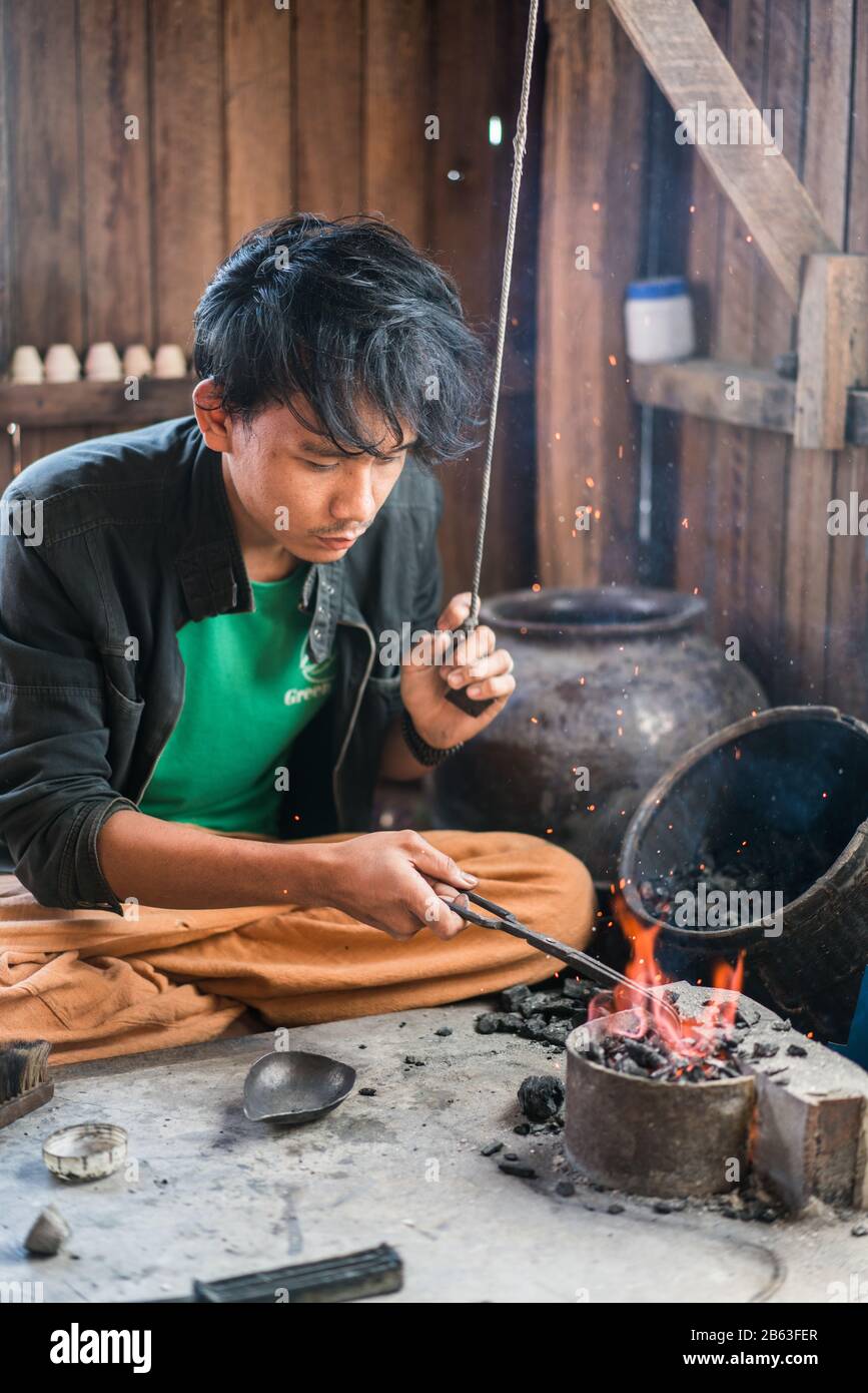 Silver factory, Inle lake, Myanmar, Asia Stock Photo - Alamy
