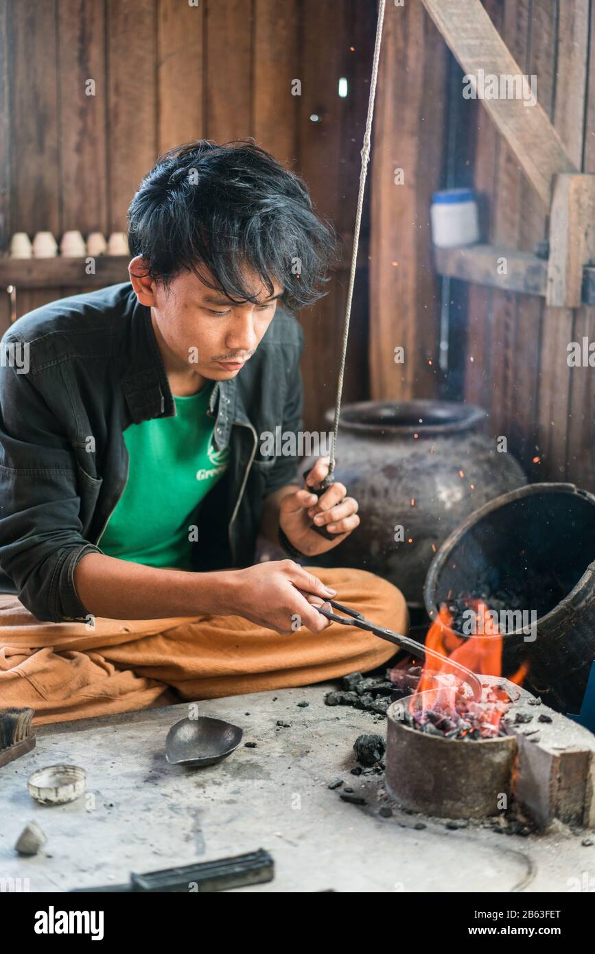 Silver factory, Inle lake, Myanmar, Asia Stock Photo - Alamy