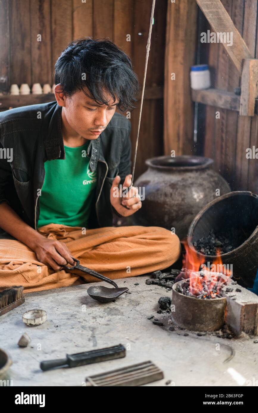 Silver factory, Inle lake, Myanmar, Asia Stock Photo - Alamy