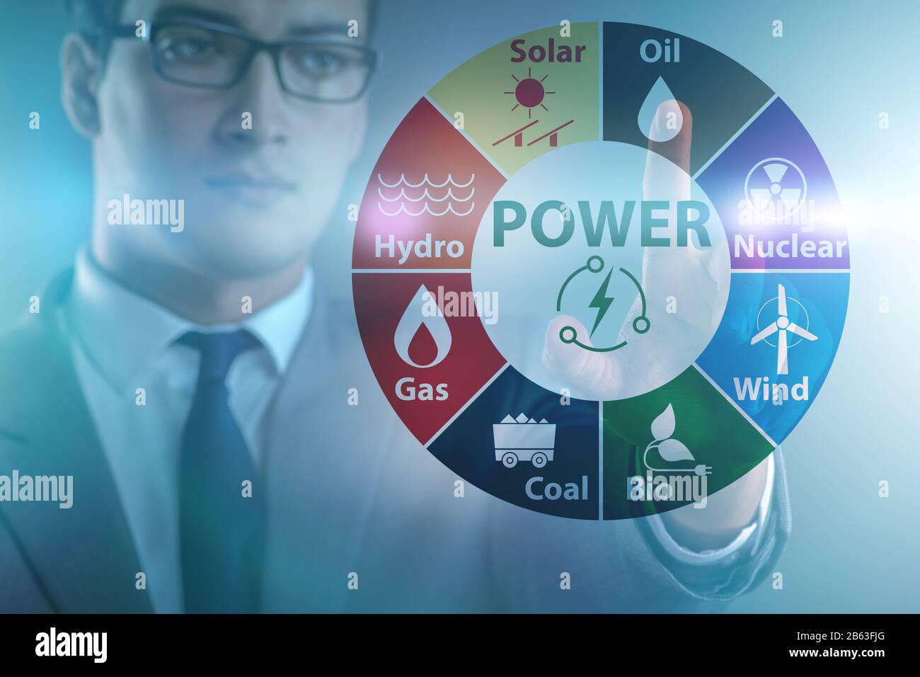Energy mix concept with businessman Stock Photo - Alamy