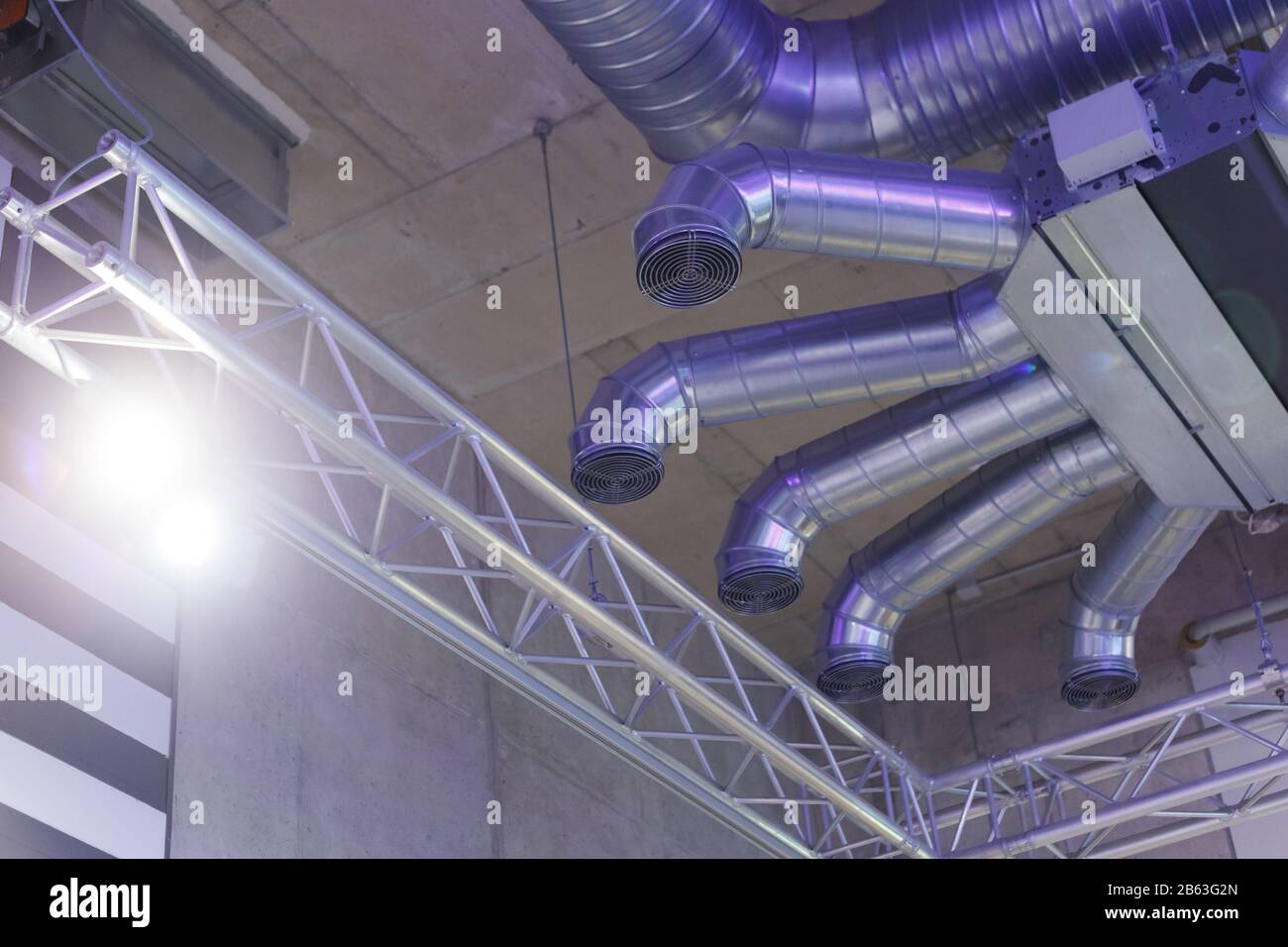 Industrial ventilation system ducts and pipes and electrical ...