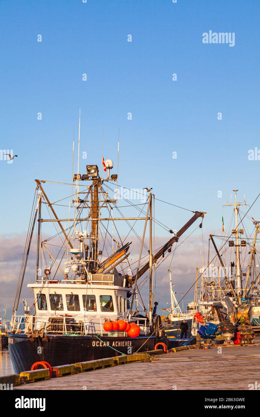 Commercial fishing vessel unloading equipment at a dock in Steveston ...