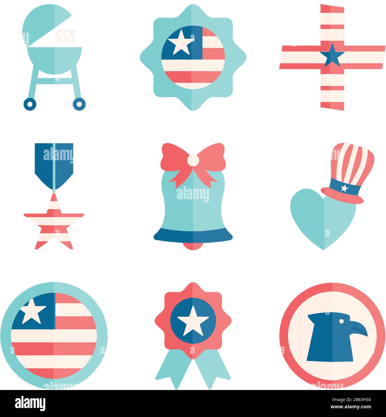 flat style icon set design, Memorial day holiday patriotic freedom ...