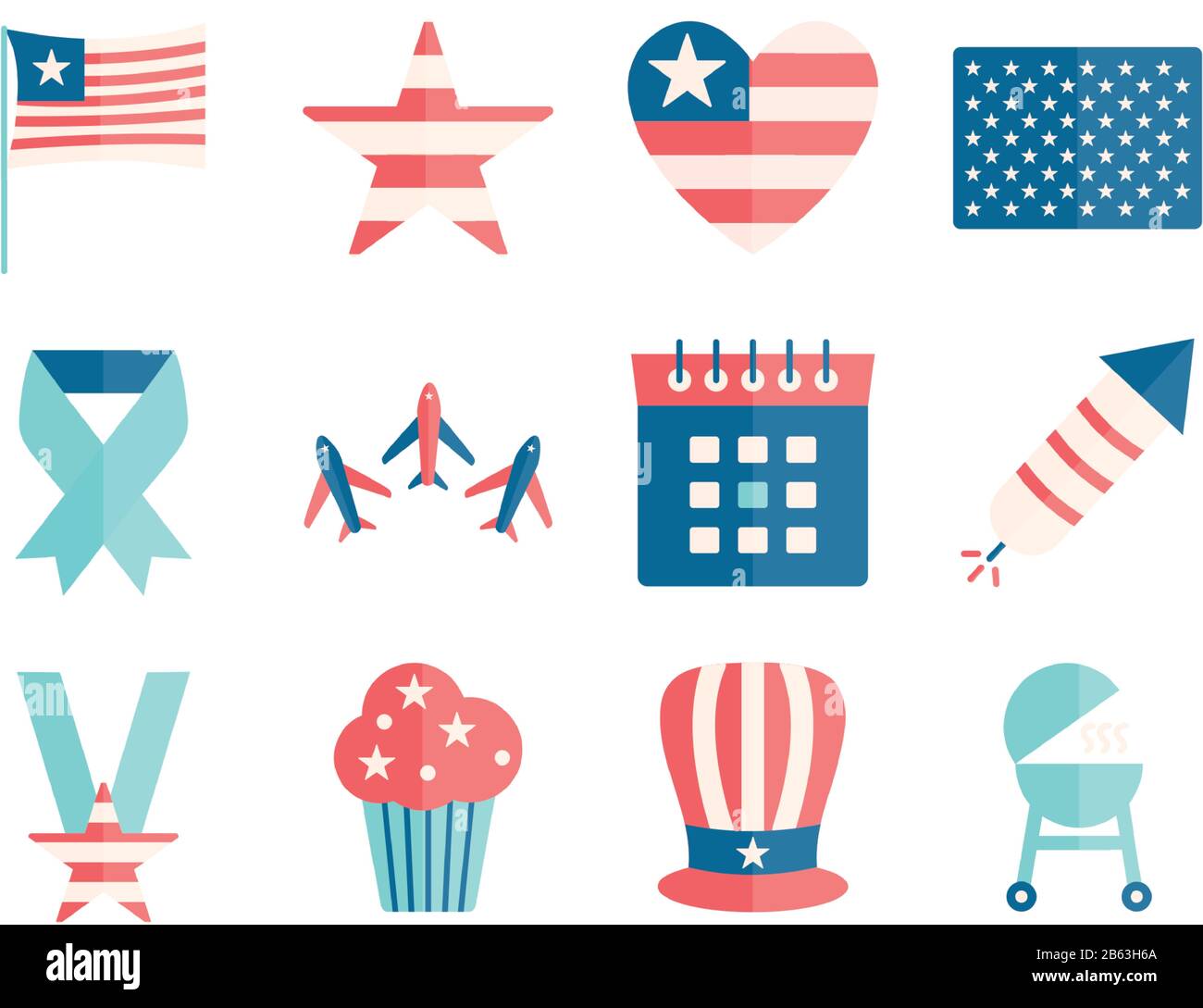 flat style icon set design, Memorial day holiday patriotic freedom ...