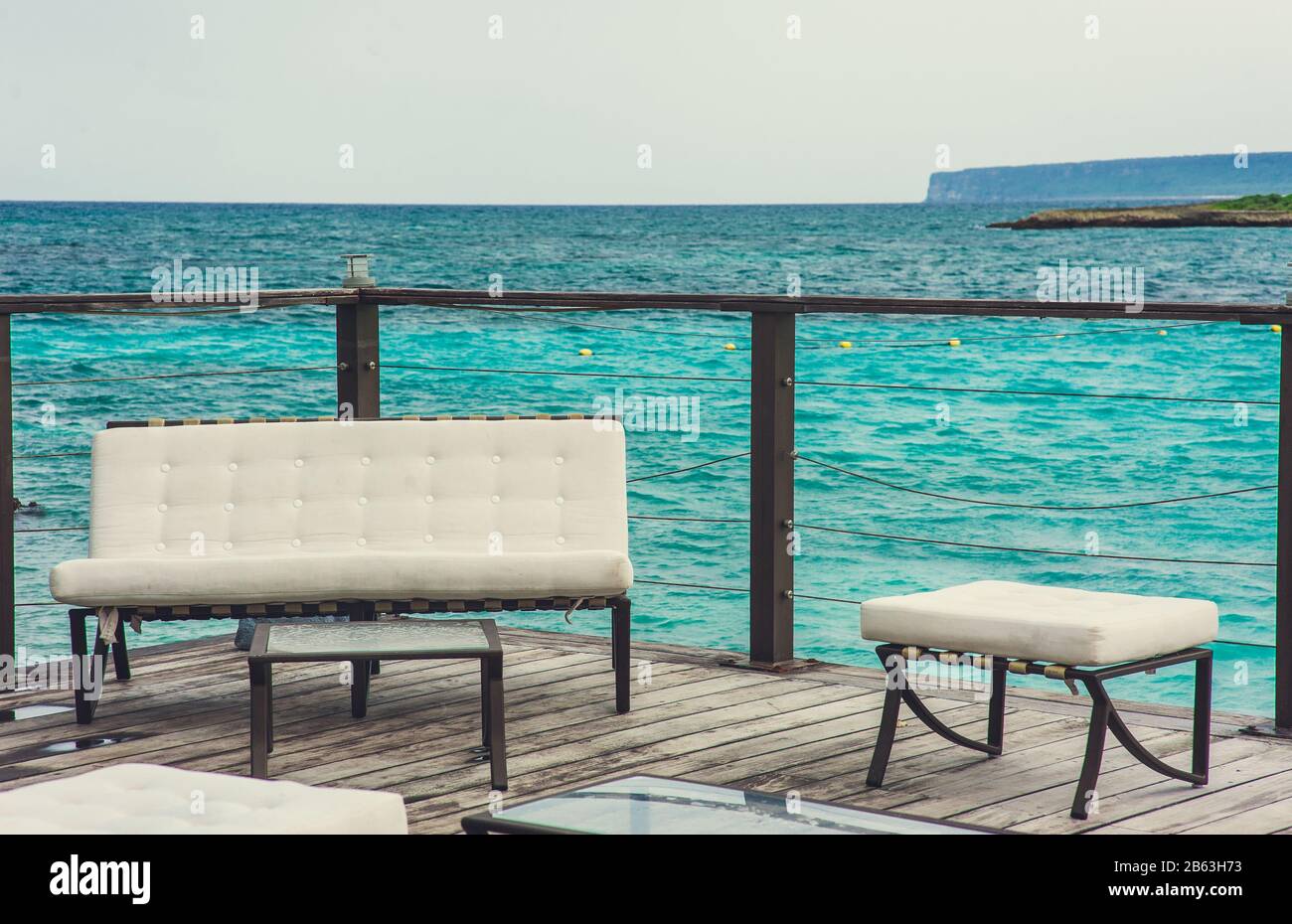 Table setting in tropical Outdoor restaurant at the beach. Cafe on ...