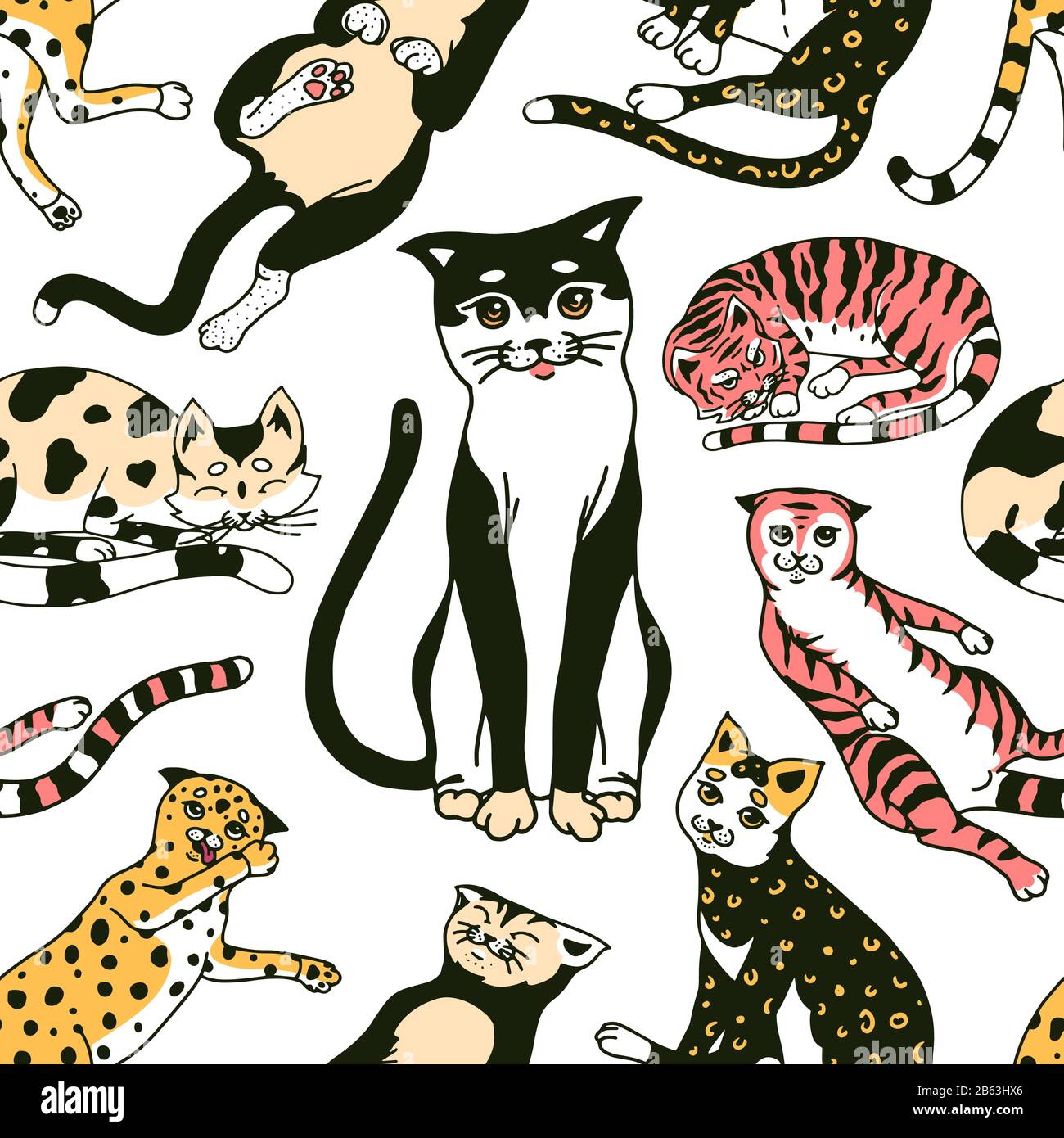 Funny Cats. Seamless pattern or background. Cute funny Domestic kitty ...