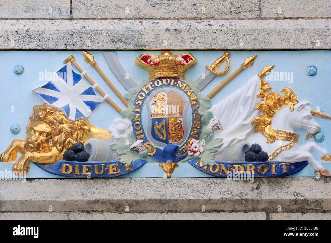 Crest on gate, Royal Naval Dockyard, Sandys Parish, Bermuda Stock Photo ...