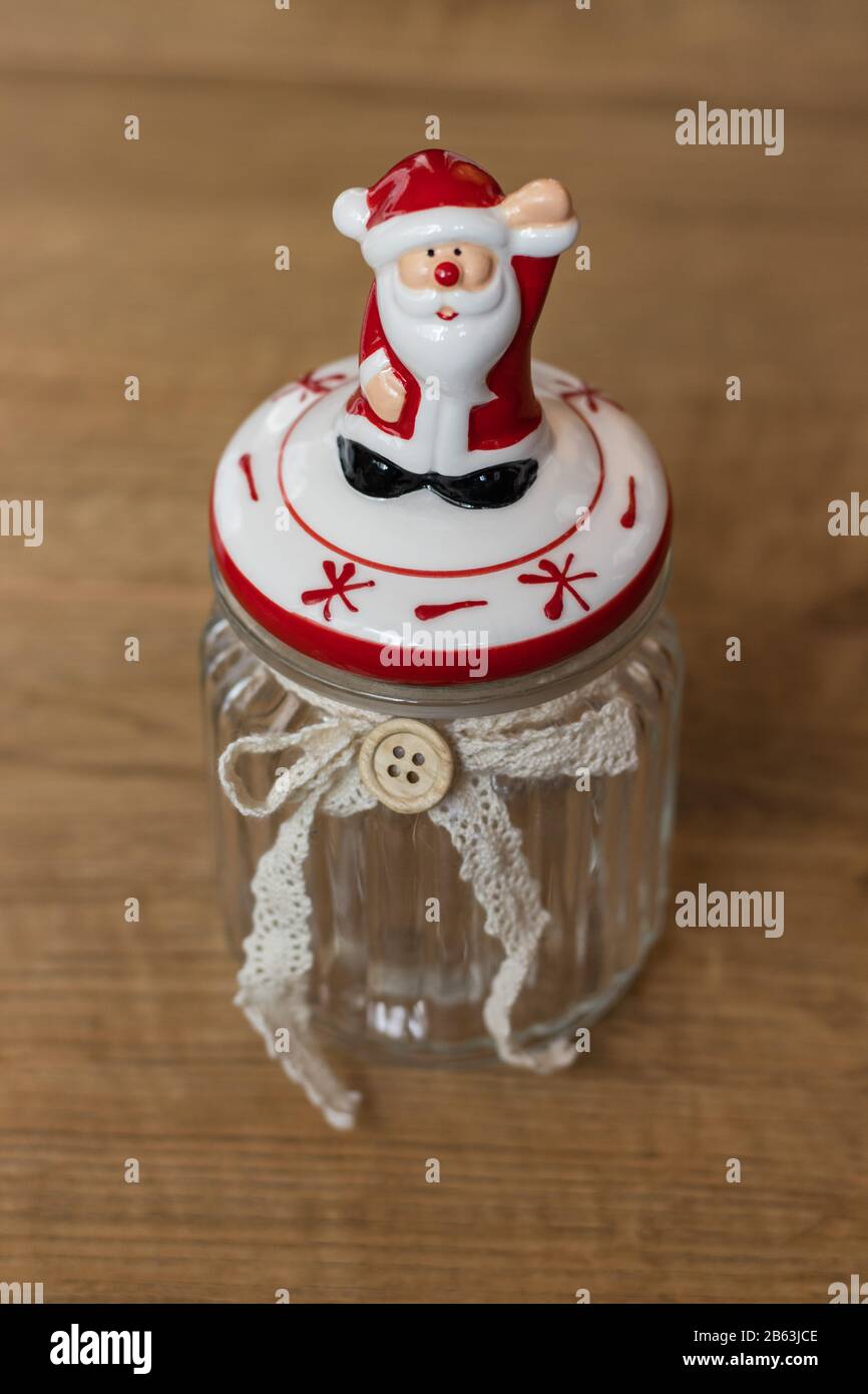 Christmas jar with Santa Claus Stock Photo - Alamy