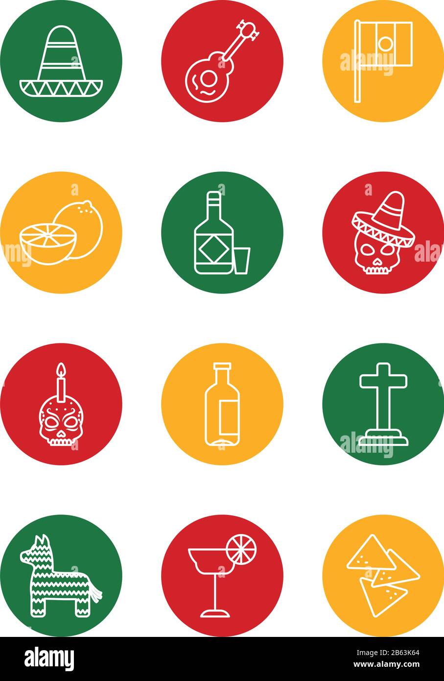 Mexican block style icon set design, Mexico culture tourism landmark ...