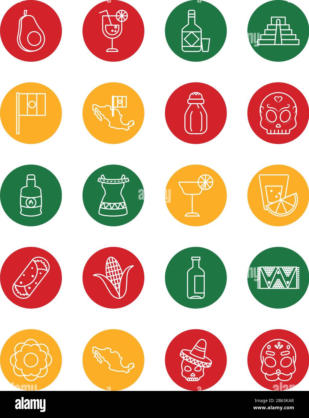 Mexican block style icon set design, Mexico culture tourism landmark ...