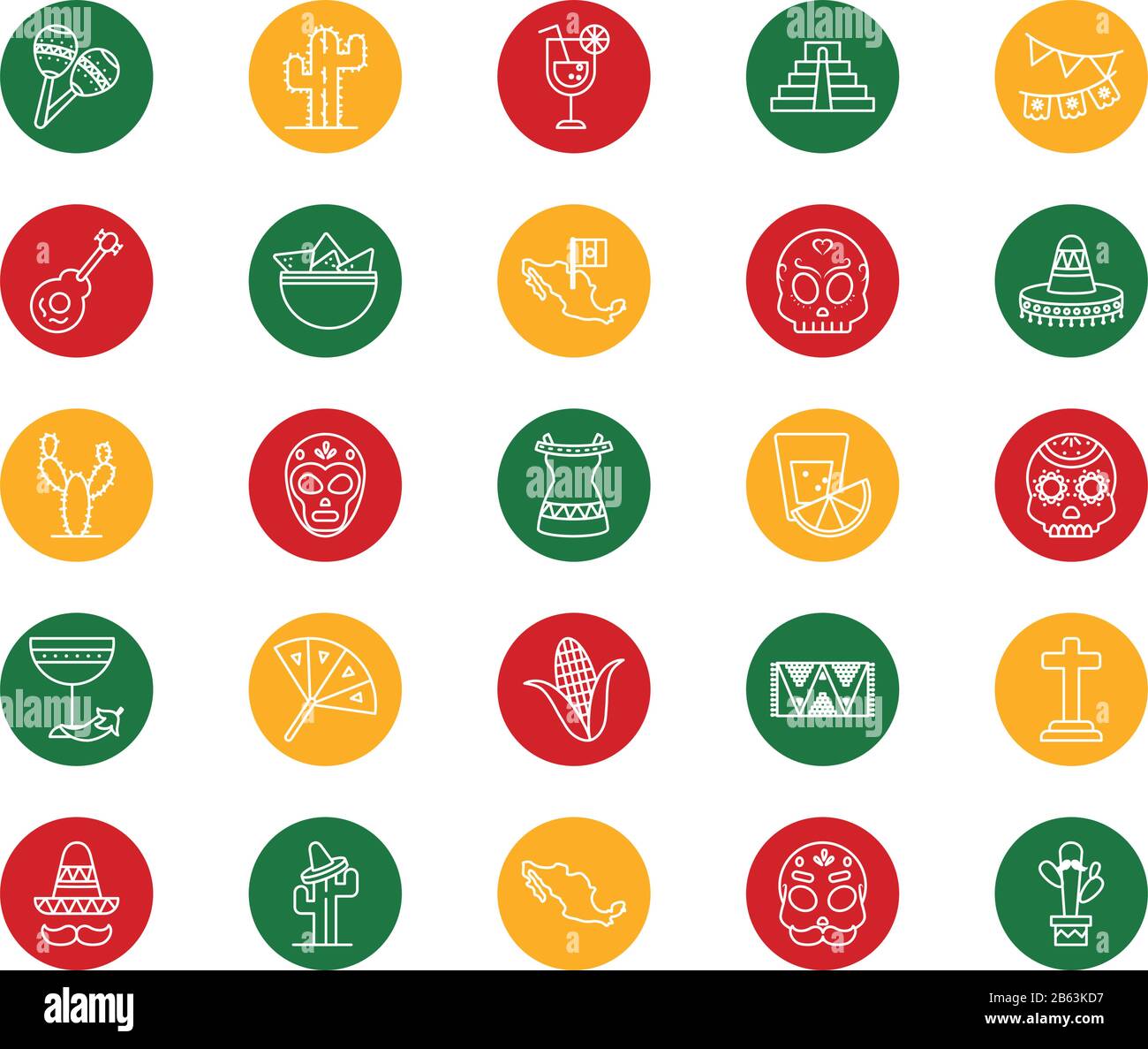 Mexican block style icon set design, Mexico culture tourism landmark ...