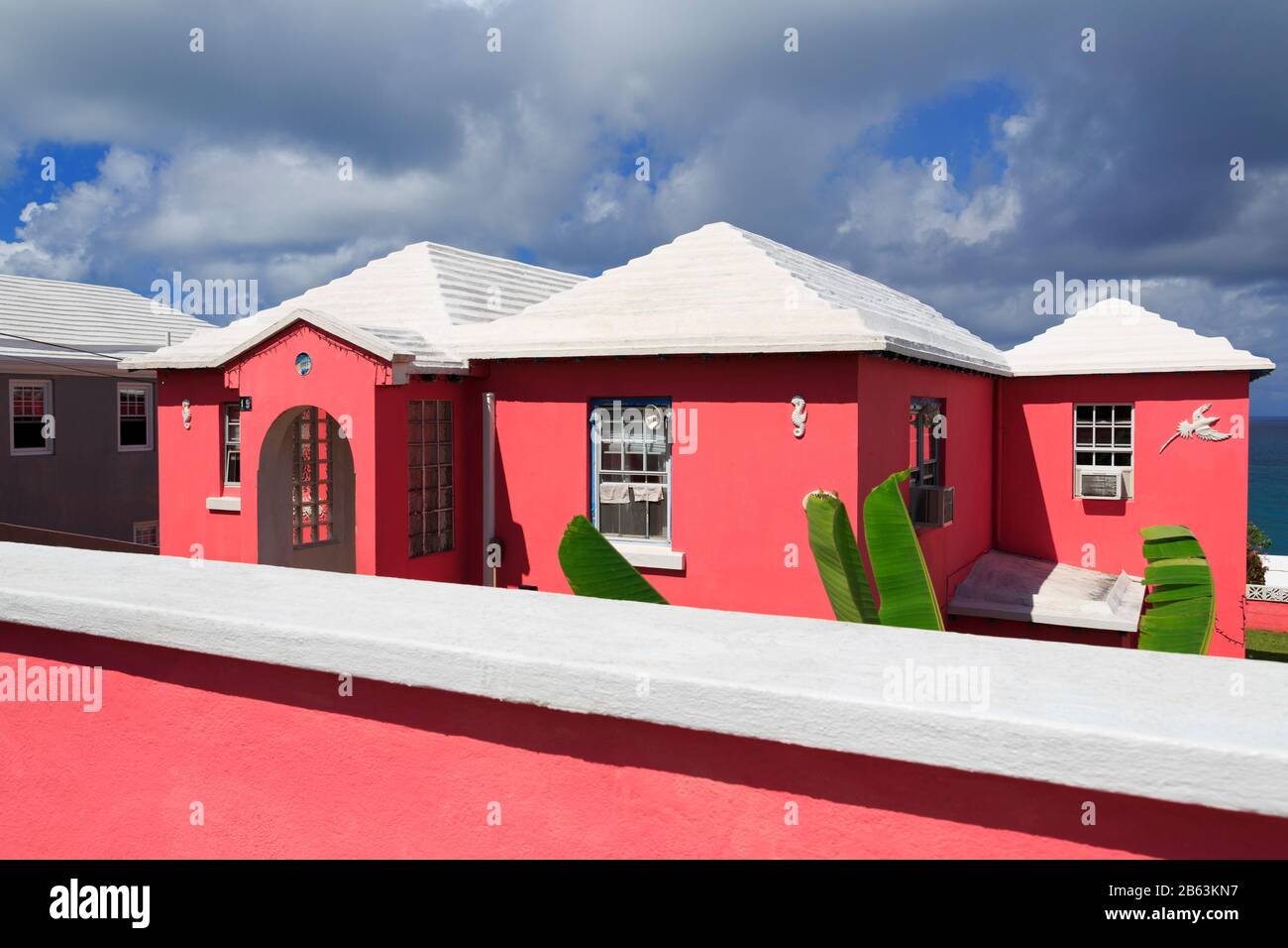 Pink house on St. David's Island, St. George's Parish, Bermuda Stock ...
