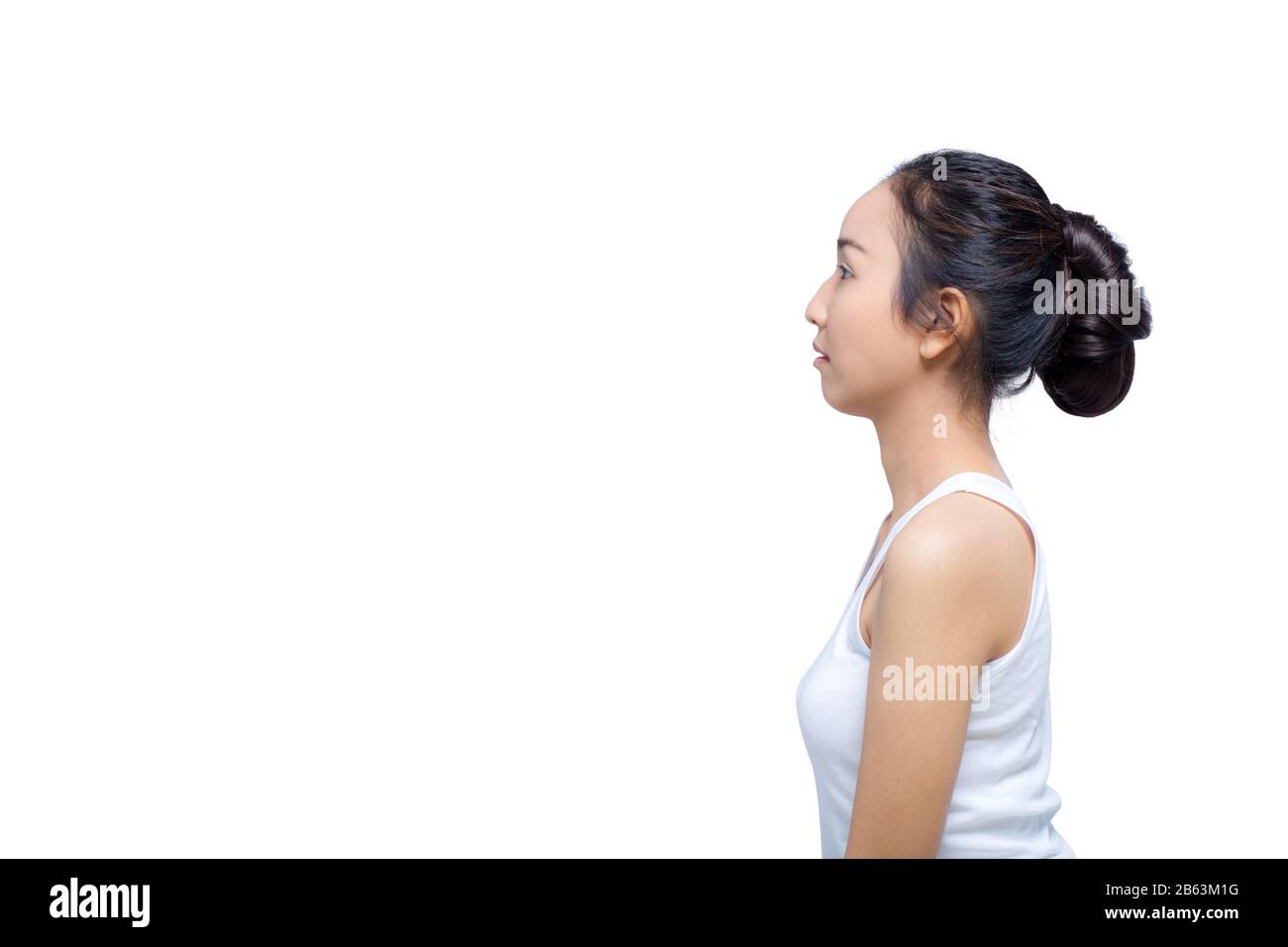 side view of beautiful woman with perfect skin isolated on white ...