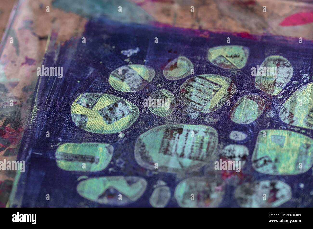 Creative handmade background of printing gelli plate with abstract ...