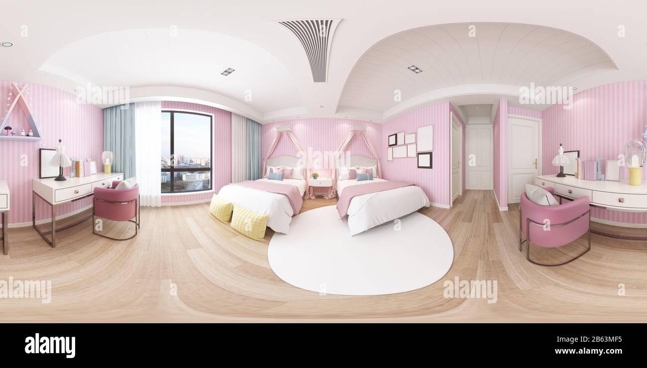 360 degrees modern bedroom, 3d rendering Stock Photo - Alamy