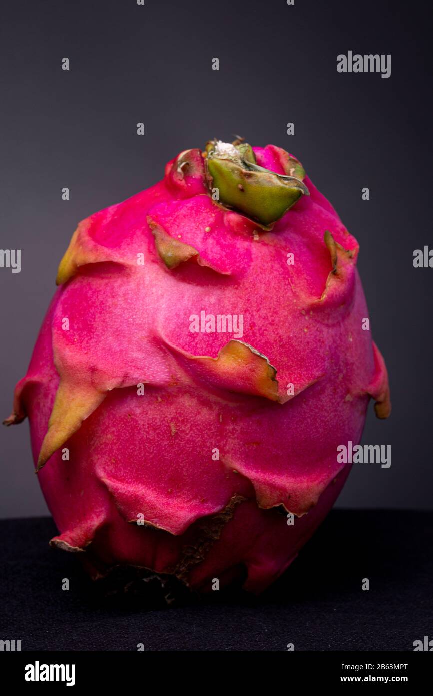Low key pink magenta scaled isolated White-fleshed Pitaya or Dragon ...
