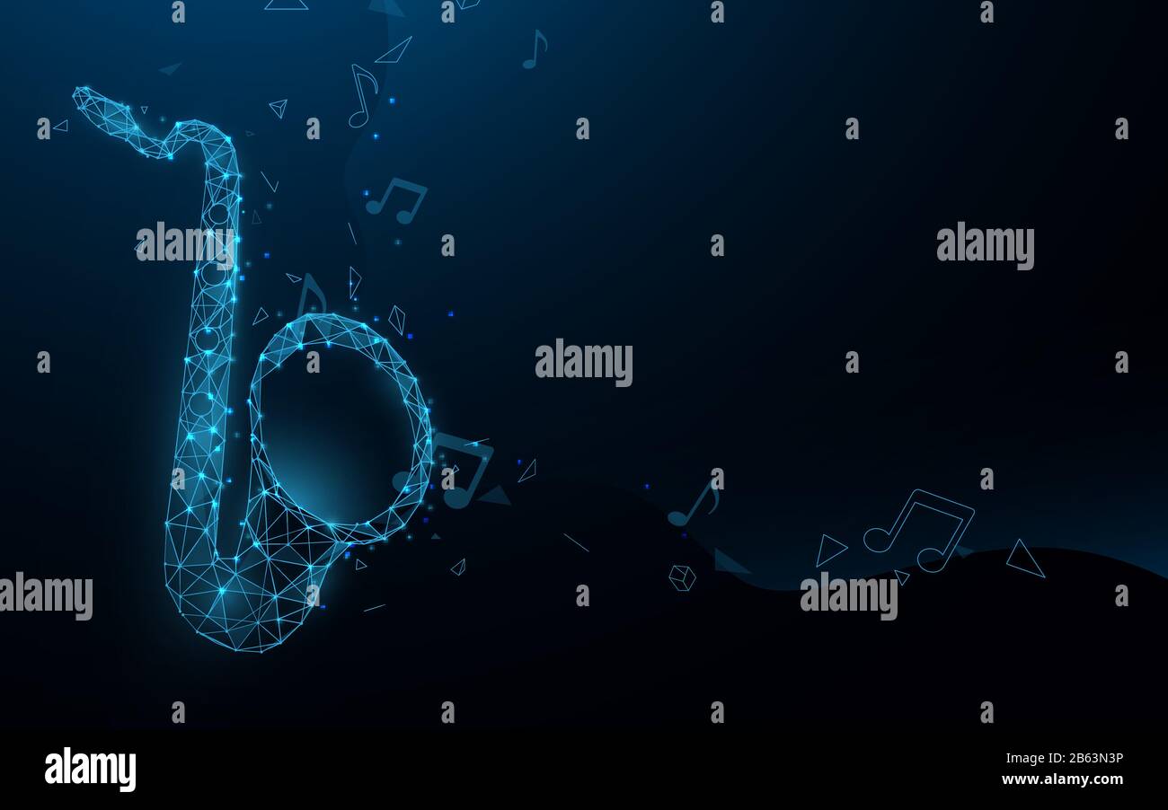 Jazz music festival banner poster. Saxophone with notes form lines ...