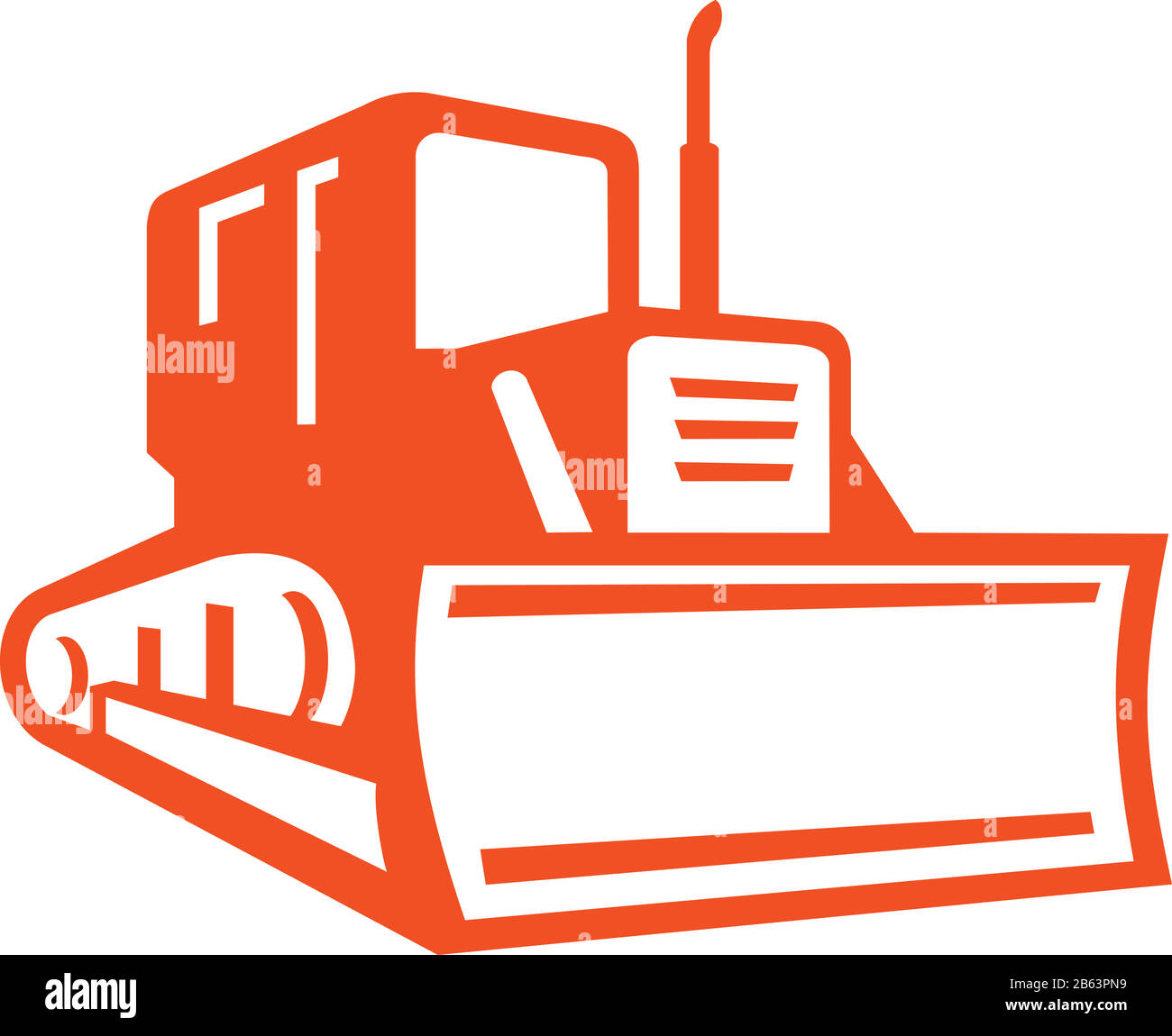 Icon retro style illustration of red bulldozer, excavator or ...