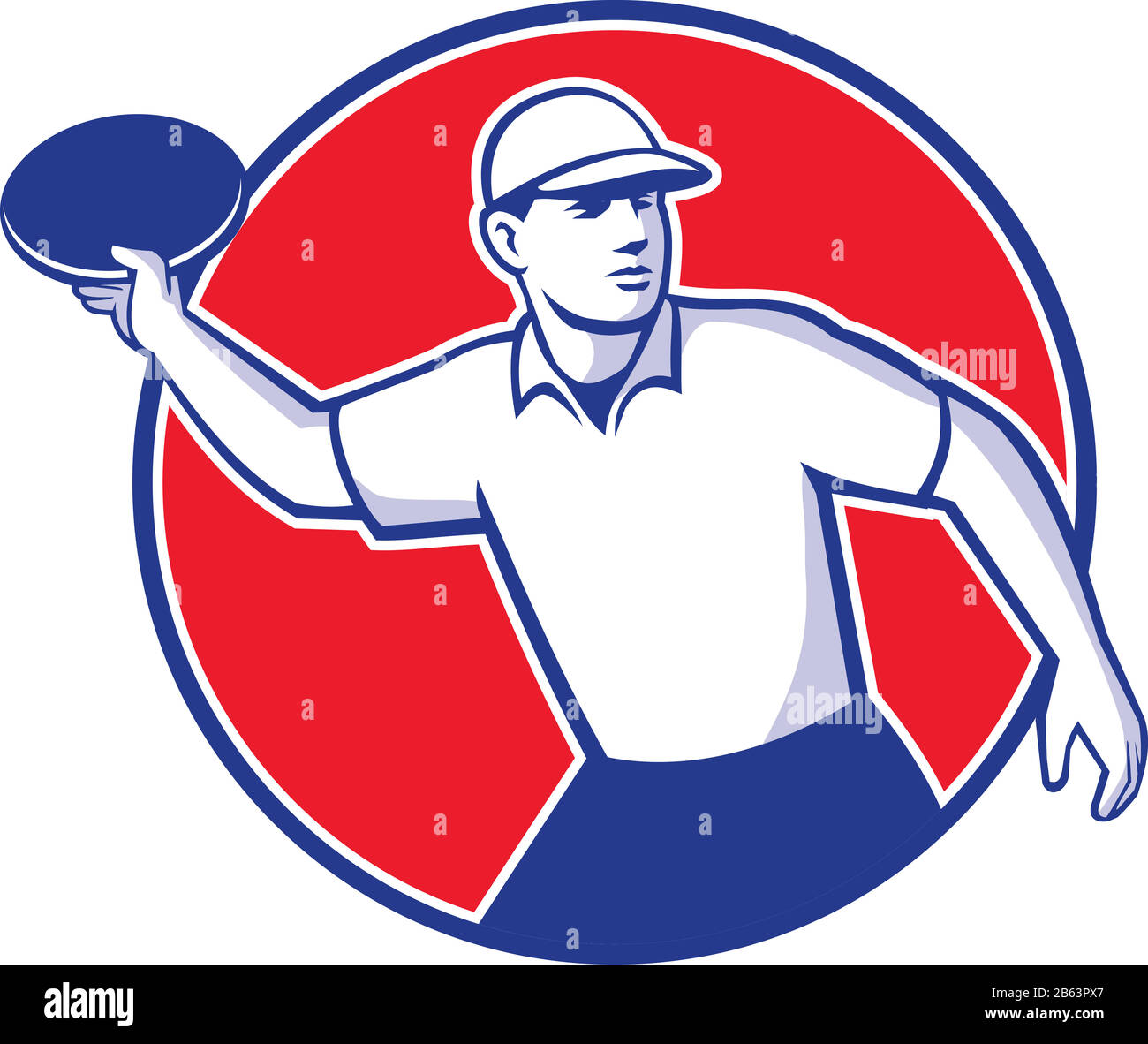 Mascot icon illustration of an disc golf player throwing a flatball or ...