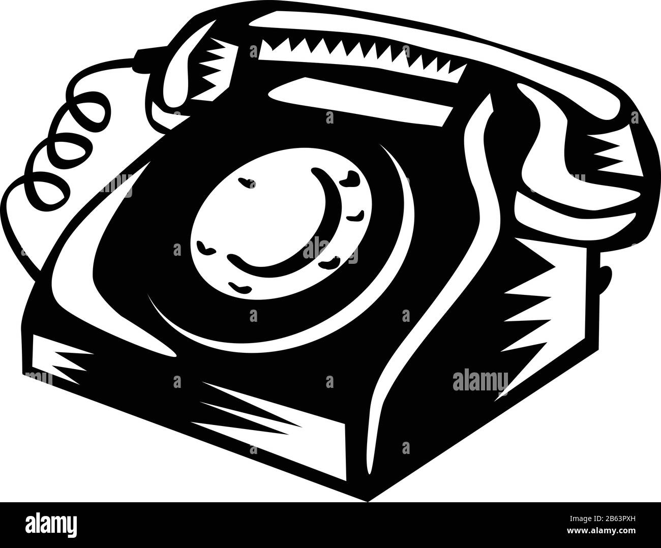 Retro woodcut style illustration of a vintage landline telephone on ...