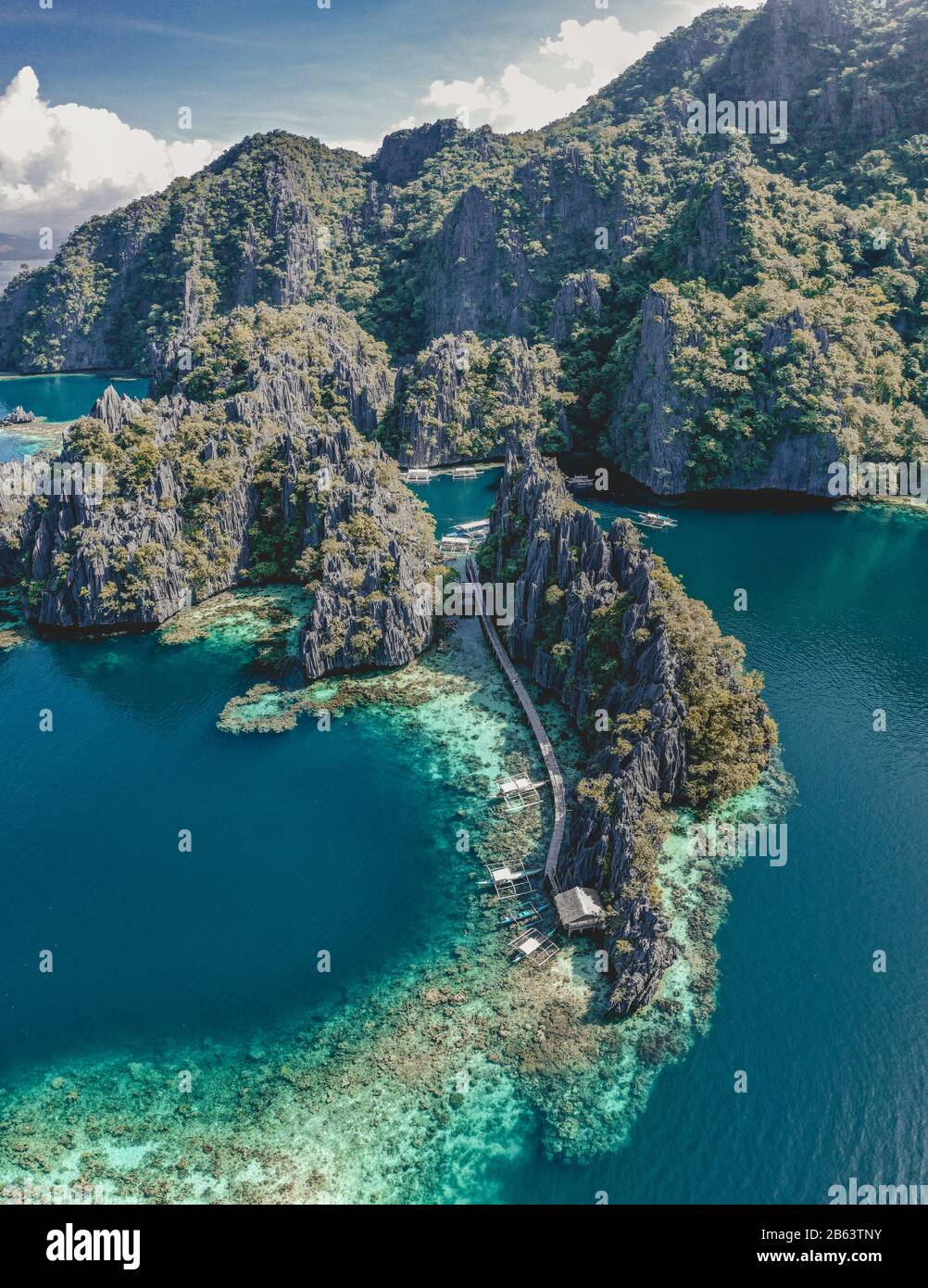 Aerial view of the Twin Lagoon in coron island, Palawan, Philippines ...