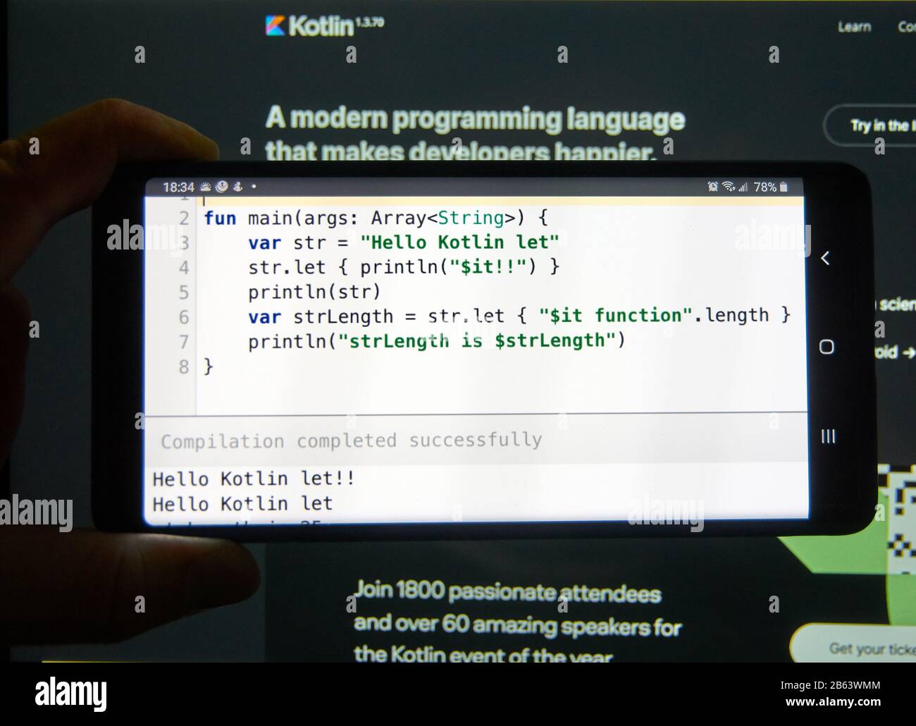 Kotlin Code Example On A Mobile Phone Screen Kotlin Is A Modern Popular Cross Platform