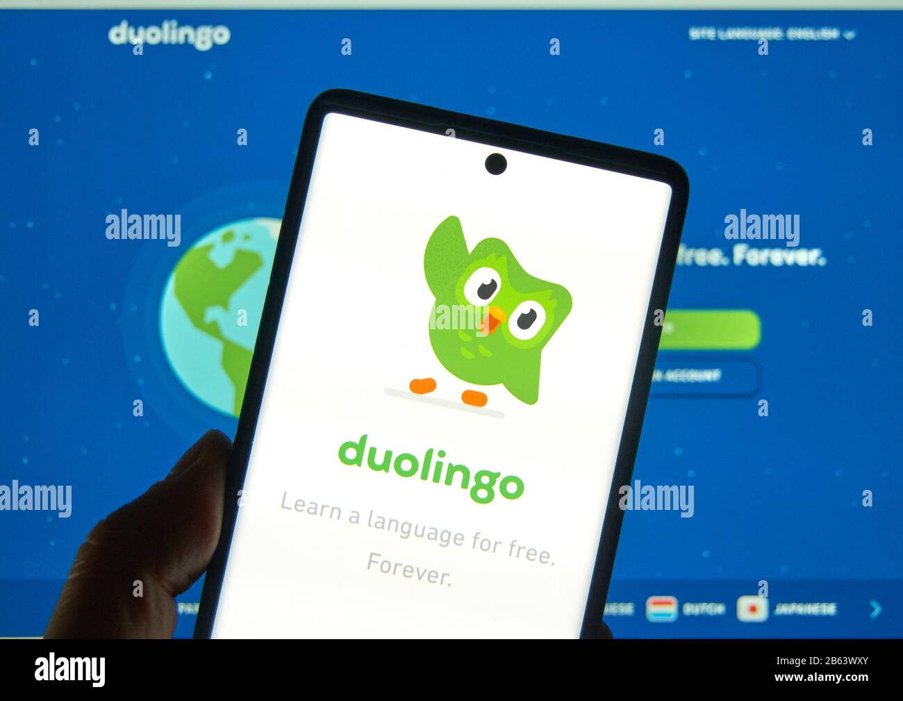 Montreal, Canada - March 08, 2020: Duolingo logo and application on a ...