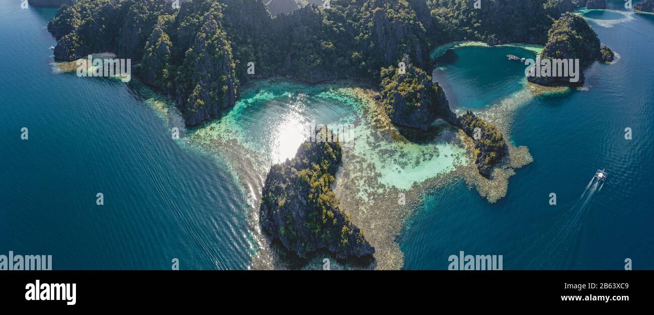 Aerial view of the Twin Lagoon in coron island, Palawan, Philippines ...