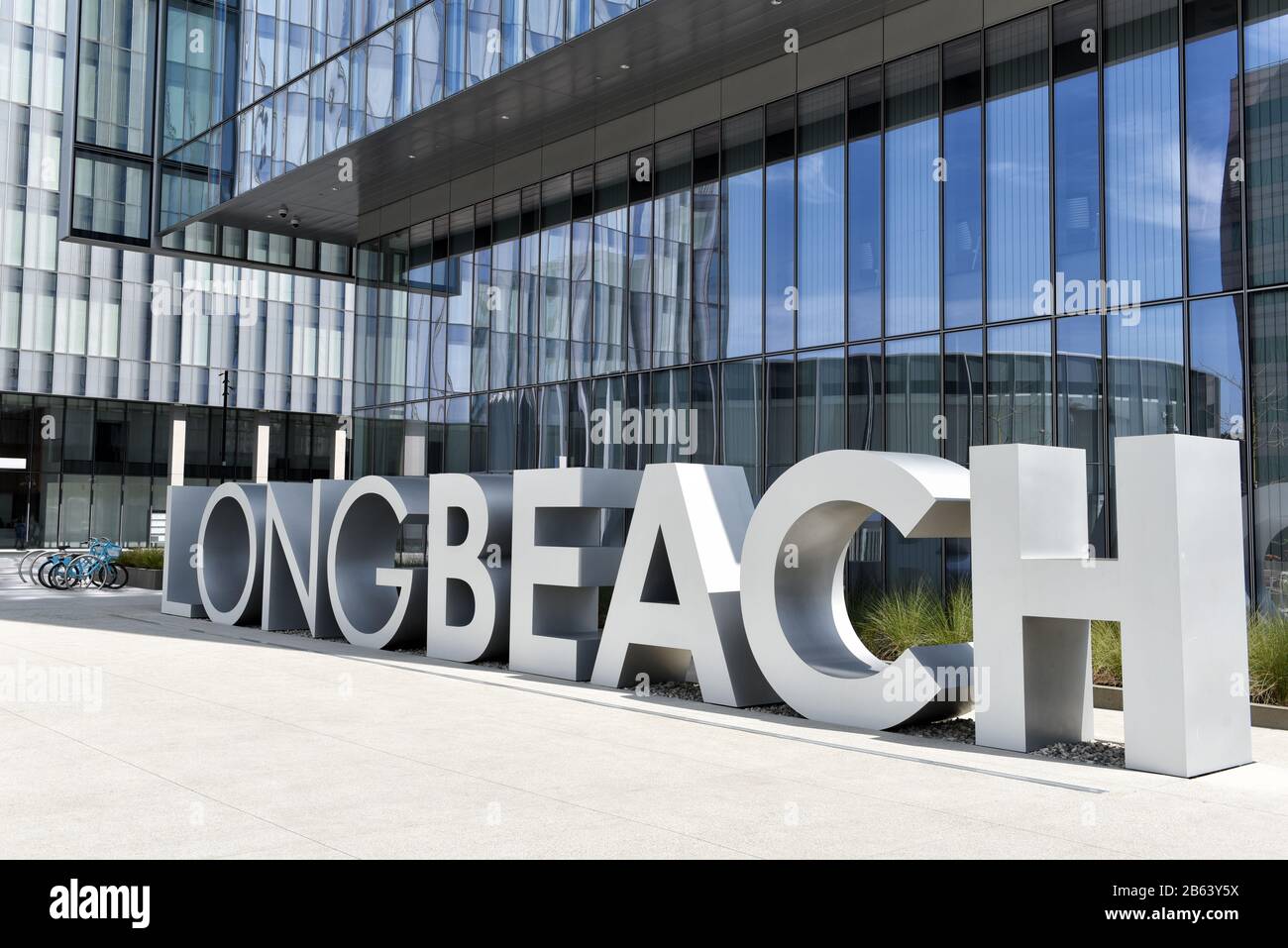 LONG BEACH, CALIFORNIA - 06 MAR 2020: Long Beach sign at the Civic ...