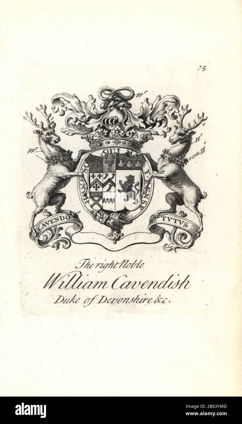 Coat of arms and crest of the right noble William Cavendish, 2nd Duke ...