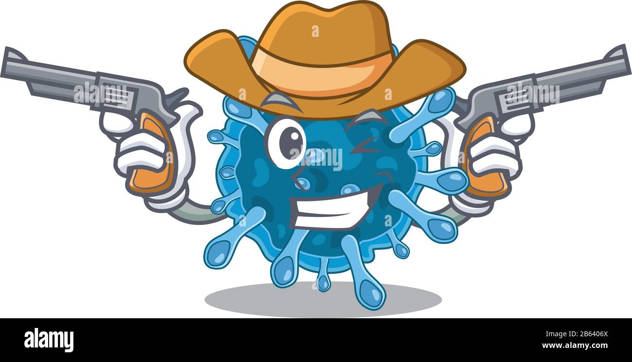 Funny microscopic corona virus as a cowboy cartoon character holding ...