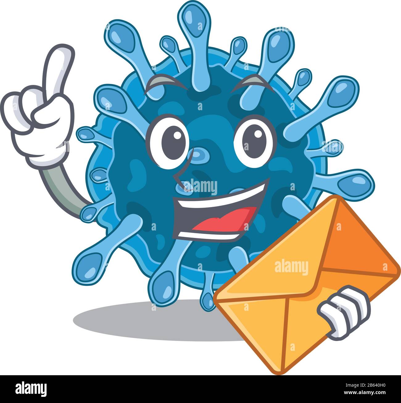 Cute face microscopic corona virus mascot design with envelope Stock ...