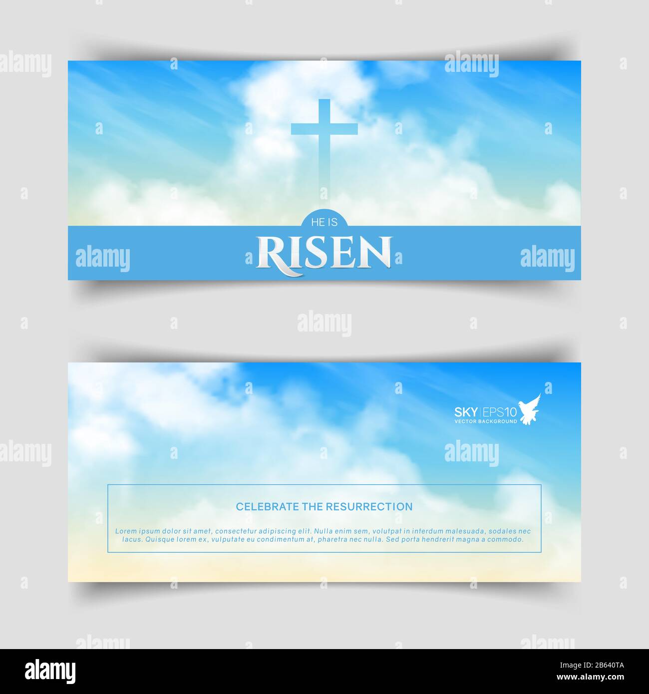 Christian religious design for Easter celebration. Narrow horizontal ...