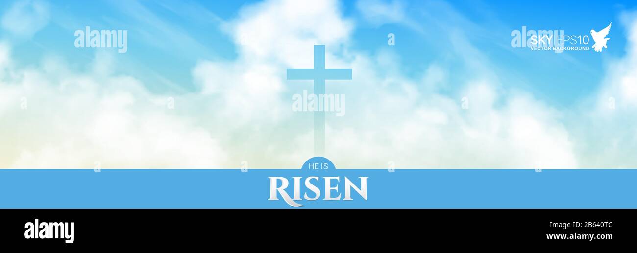 Christian religious design for Easter celebration. Narrow horizontal ...