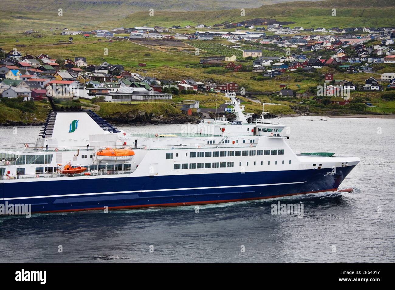 Ferry entering Port of Torshavn, Faroe Islands, Kingdom of Denmark ...