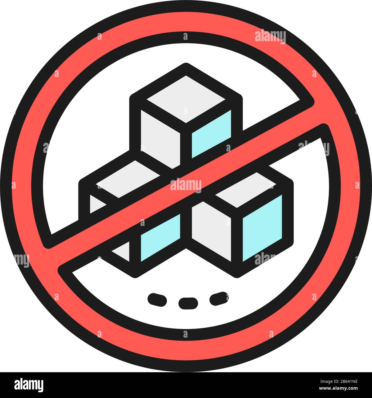 Forbidden sign with a sugar, no sweets flat color line icon Stock ...