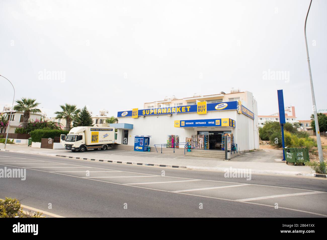 Protaras. Cyprus - October 9, 2018: Exterior of Supermarket "Best Buy ...
