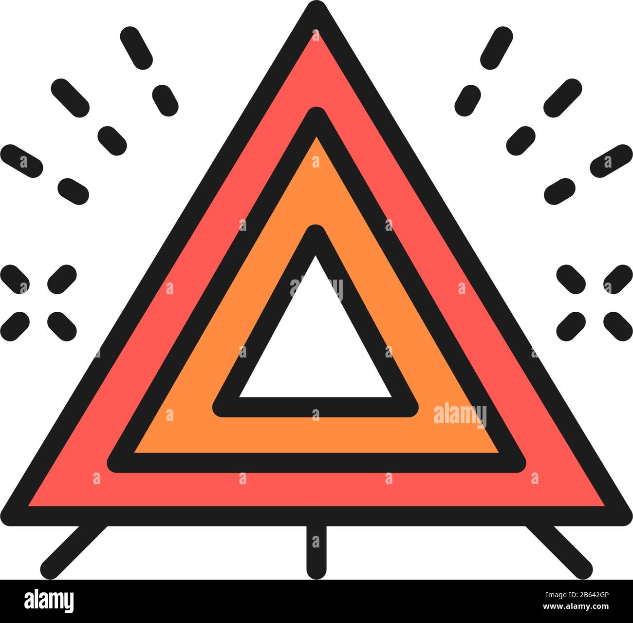 Warning triangle, automobile emergency stop sign flat color line icon ...