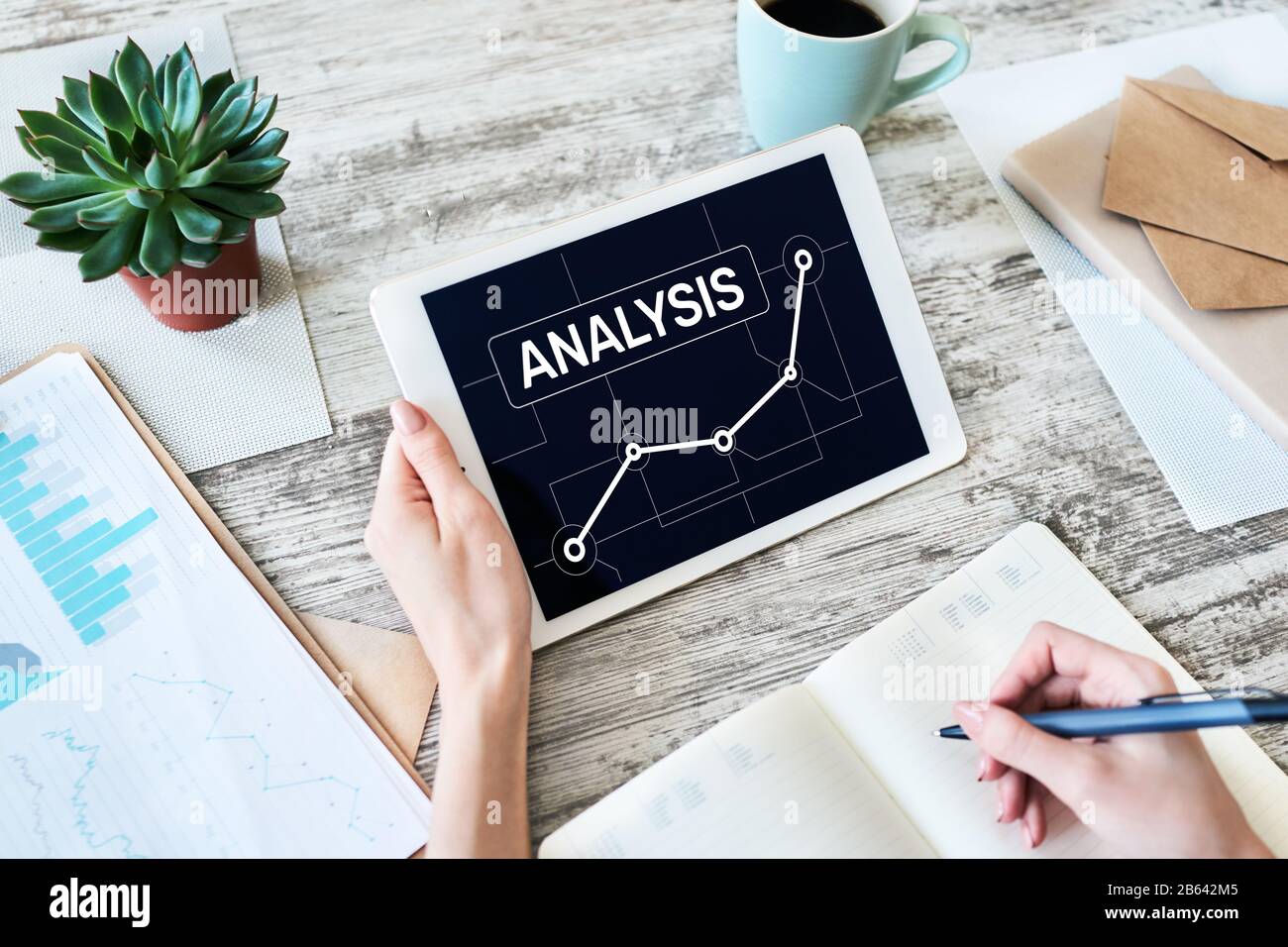 Data analysis, Internet and technology concept on device screen Stock ...