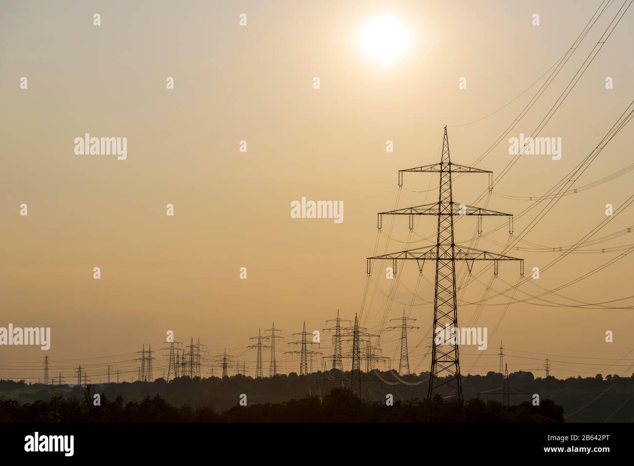 Power lines, transmission lines, high voltage pylons, Baden ...