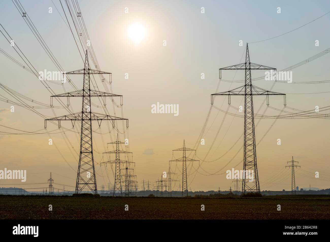 Power lines, transmission lines, high voltage pylons, Baden ...