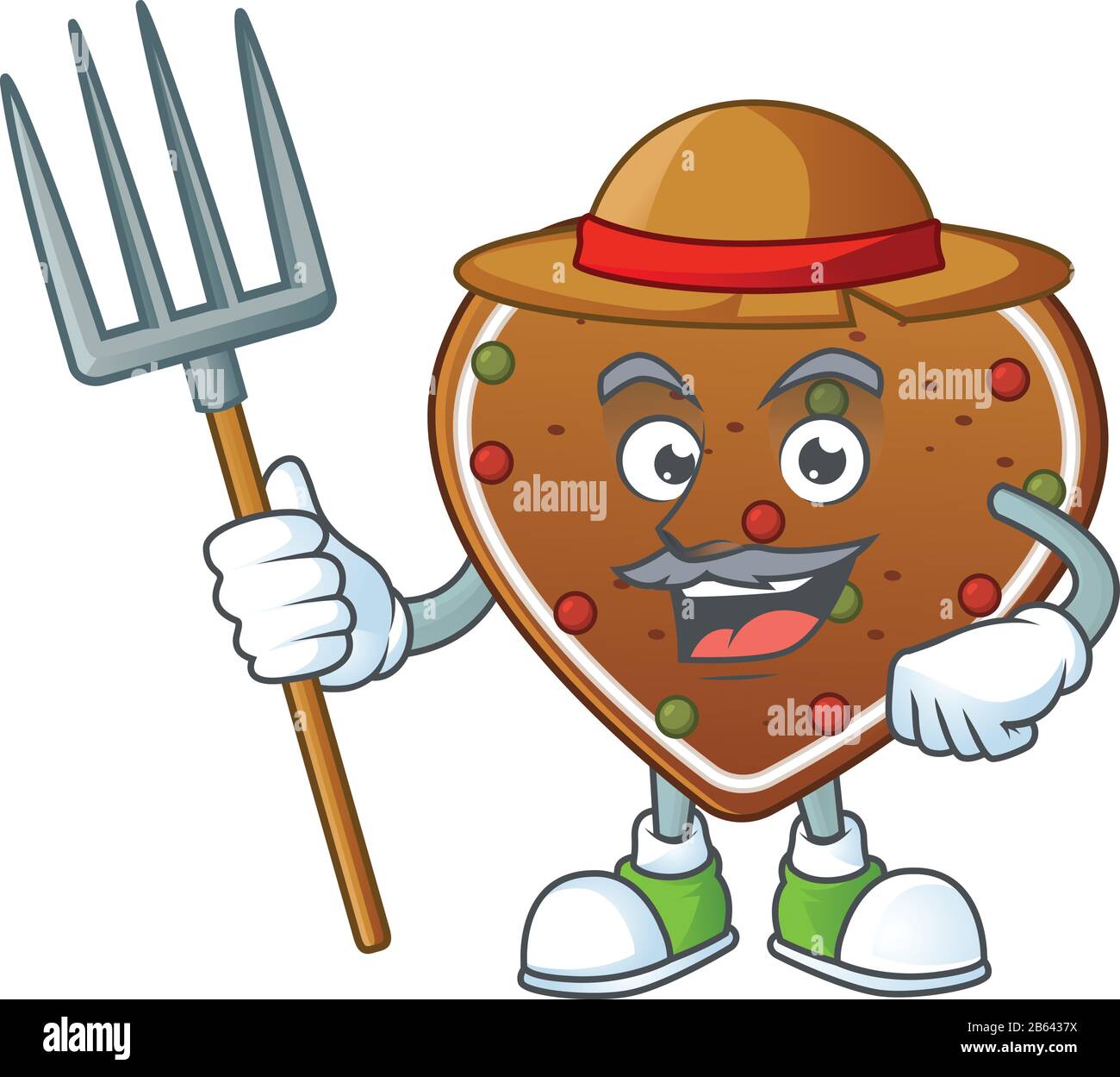 Gingerbread love in Farmer mascot design with hat and pitchfork Stock ...