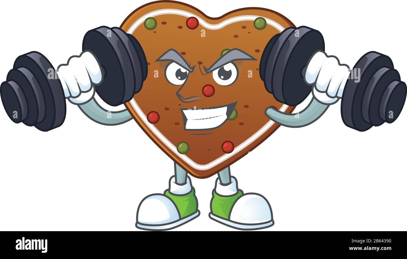 Mascot design of grinning Fitness exercise gingerbread love lift up ...