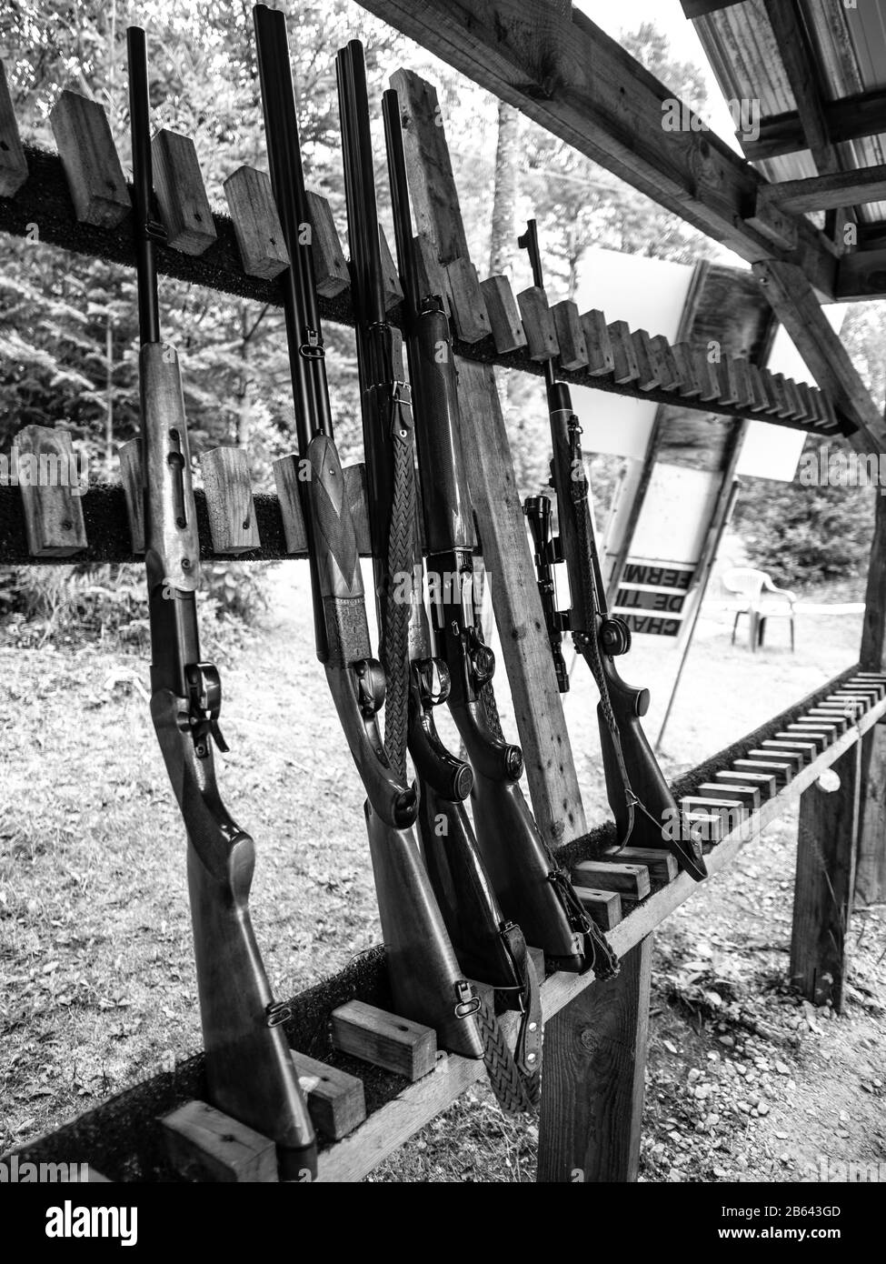 lots of gun, shotguns, rifles, target shooting range Stock Photo - Alamy