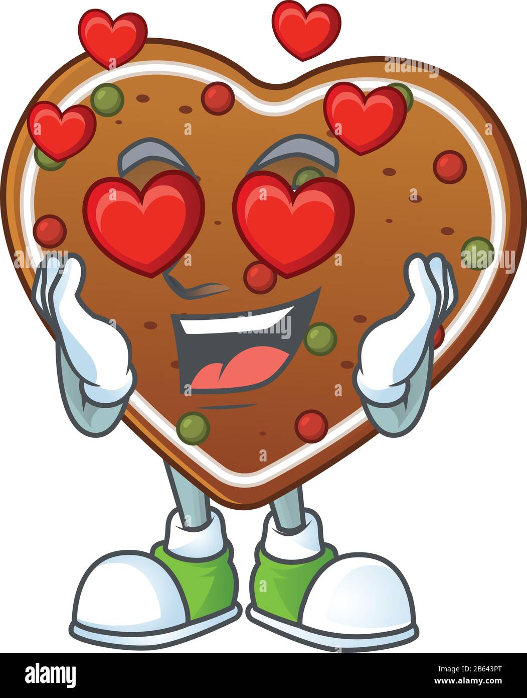 Romantic gingerbread love cartoon character with a falling in love face ...