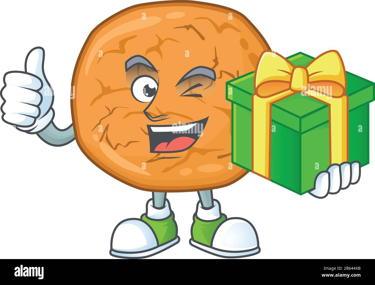 Cheerful molasses cookies cartoon character holding a gift box Stock ...
