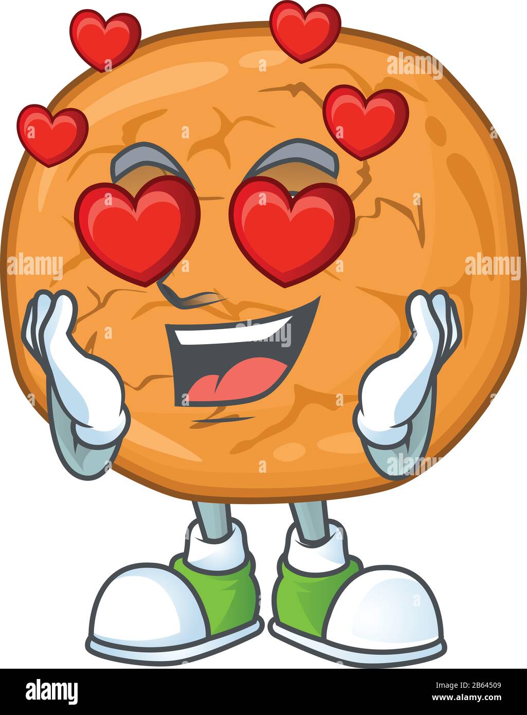 Romantic molasses cookies cartoon character with a falling in love face ...