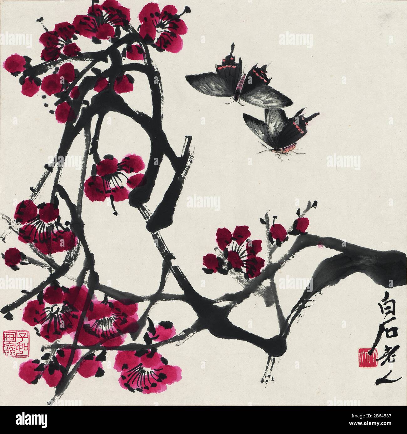 Qi Baishi Ink Painting of Flowers and Birds Stock Photo - Alamy